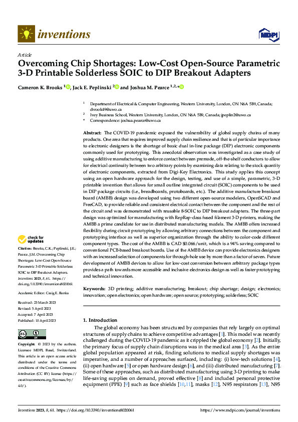 (PDF) Overcoming Chip Shortages: Low-Cost Open-Source Parametric 3-D Printable Solderless SOIC ...