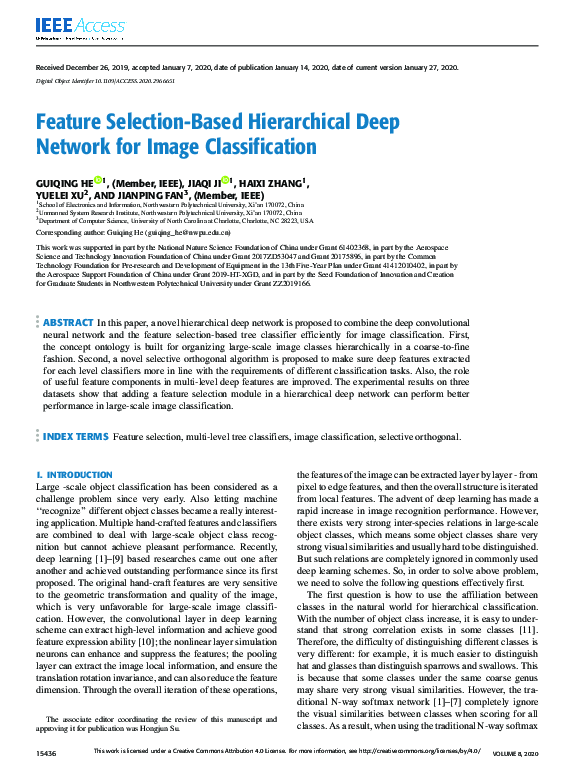 Pdf Feature Selection Based Hierarchical Deep Network For Image Classification Haixi Zhang