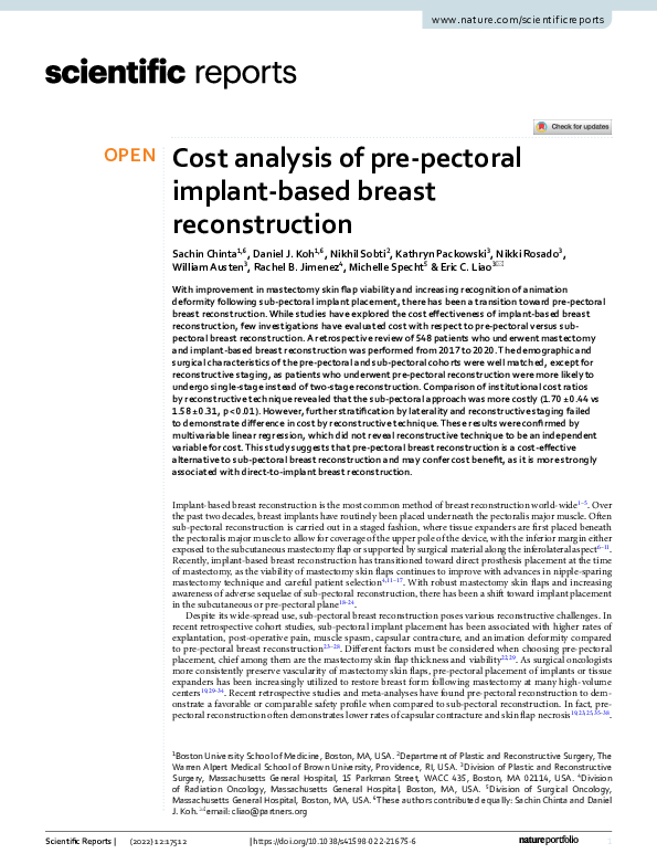 (PDF) Cost analysis of pre-pectoral implant-based breast reconstruction