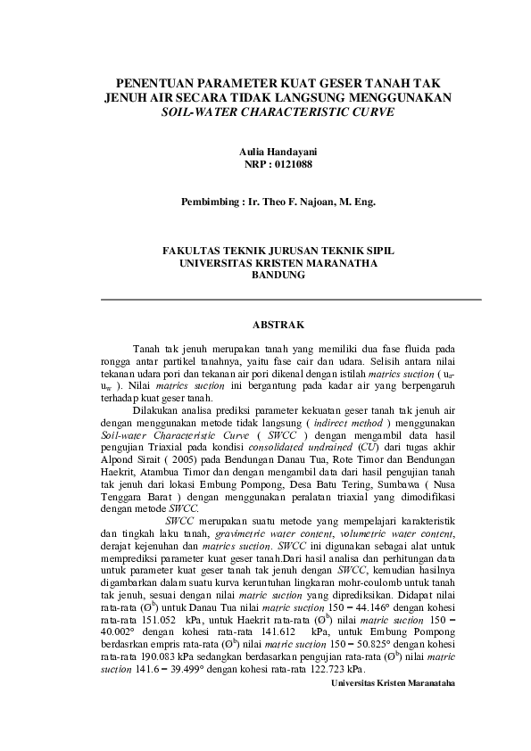 (PDF) Penentuan Parameter Kuat Geser Tanah Tak Jenuh Air Secara Tidak ...