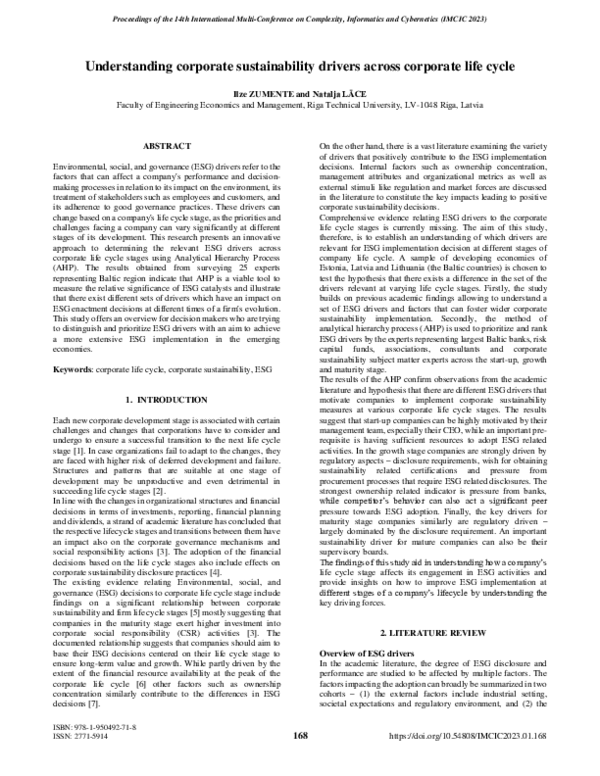 (PDF) Understanding Corporate Sustainability Drivers Across Corporate ... (PDF) Understanding Corporate Sustainability Drivers Across Corporate ...