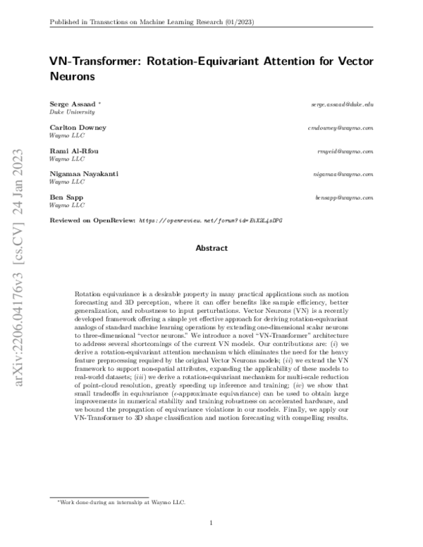 (PDF) VN-Transformer: Rotation-Equivariant Attention for Vector Neurons