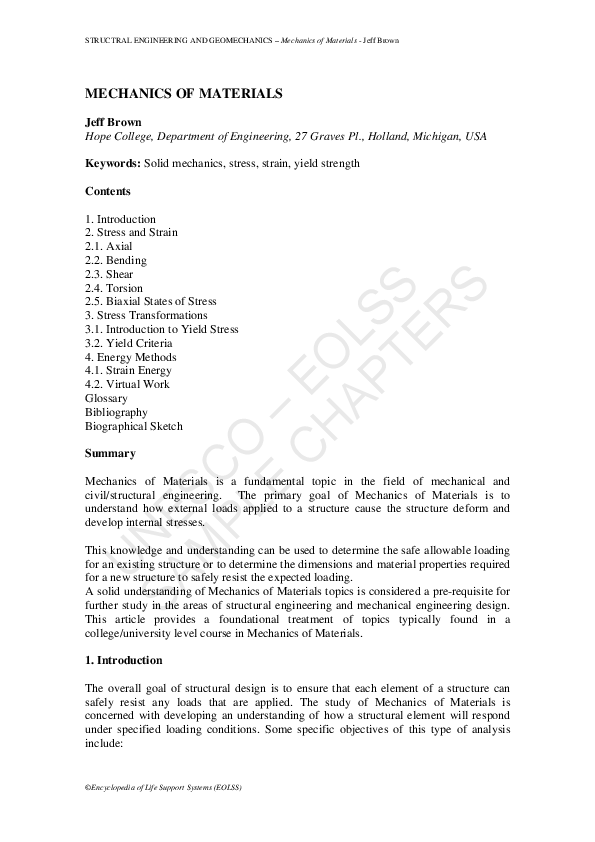 (PDF) Mechanics of materials