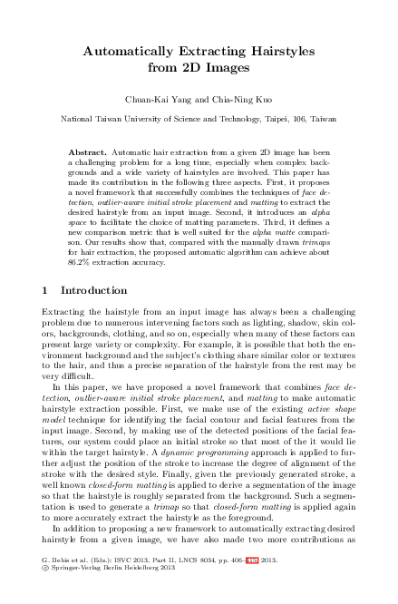 (PDF) Automatically Extracting Hairstyles from 2D Images