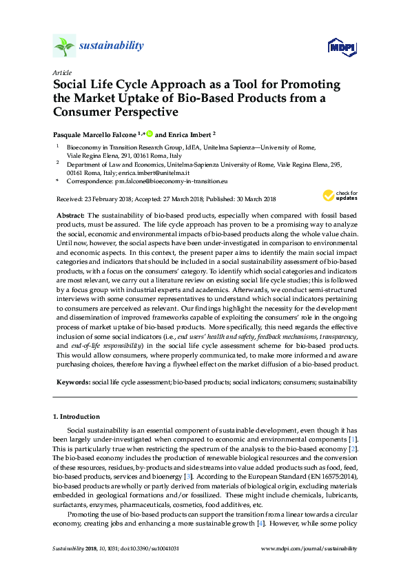 (PDF) Social Life Cycle Approach as a Tool for Promoting the Market ...