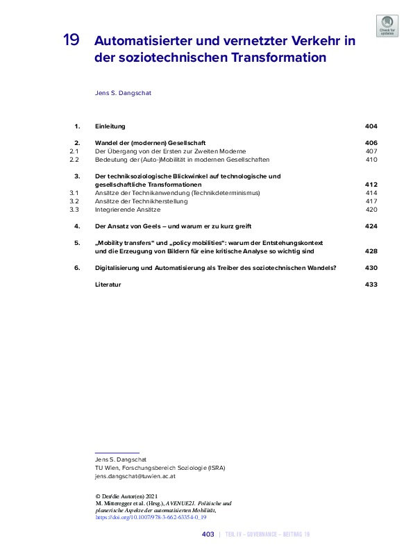 (PDF) Automatisierter und vernetzter Verkehr in der soziotechnischen ...