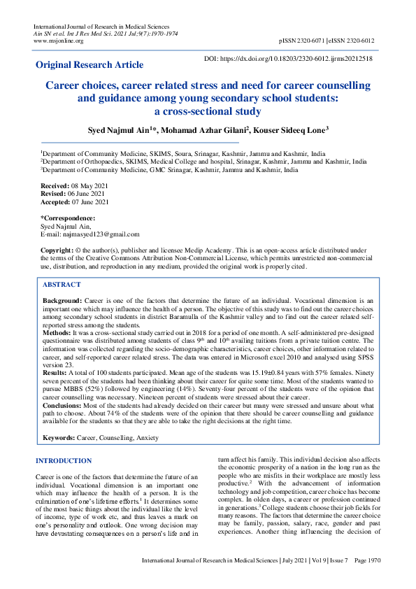 (PDF) Career choices, career related stress and need for career ...
