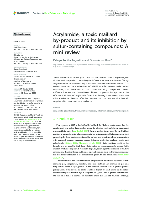 (PDF) Acrylamide, a toxic maillard by-product and its inhibition by ...