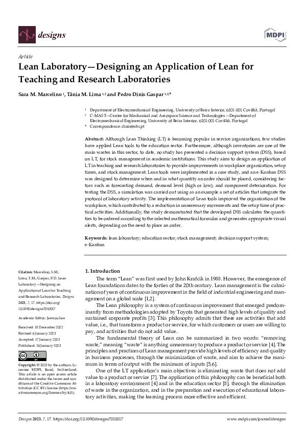(PDF) Lean Laboratory—Designing an Application of Lean for Teaching and Research Laboratories