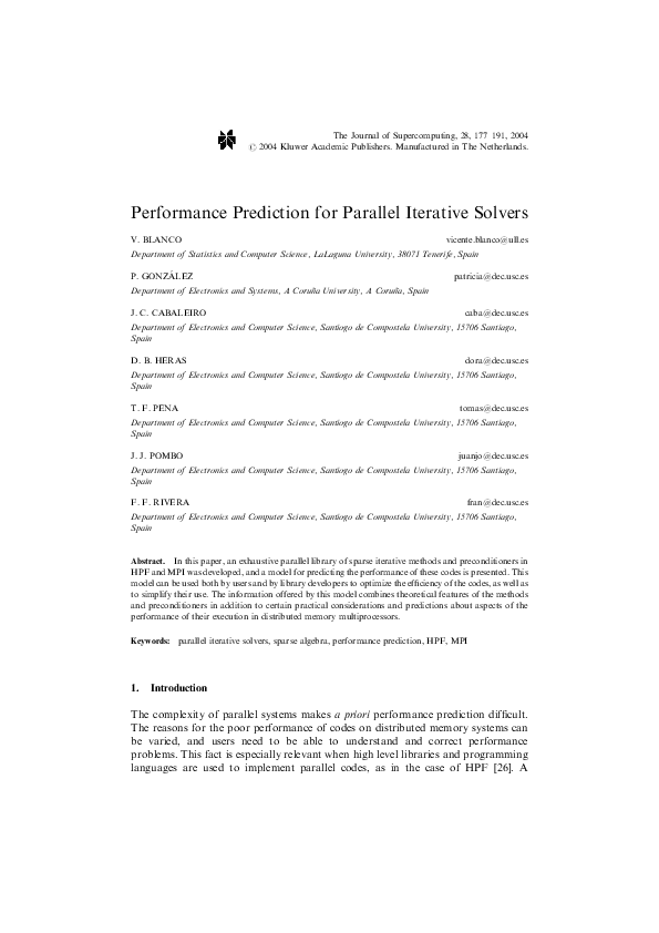 (PDF) Performance Prediction for Parallel Iterative Solvers