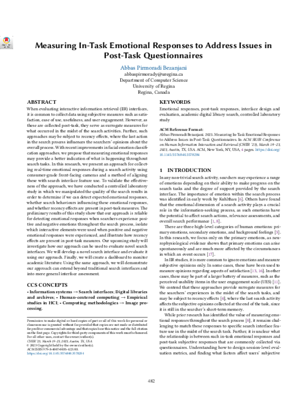 (PDF) Measuring In-Task Emotional Responses to Address Issues in Post ...