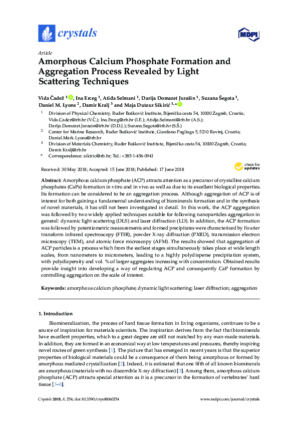 (PDF) Amorphous Calcium Phosphate Formation and Aggregation Process ...