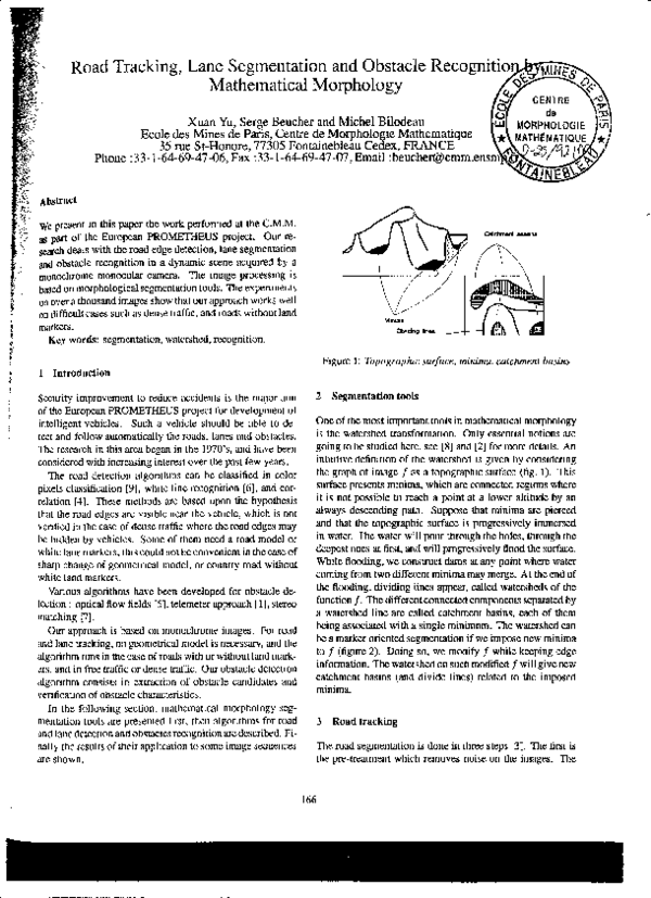 (PDF) Road tracking, lane segmentation and obstacle recognition by mathematical morphology ...