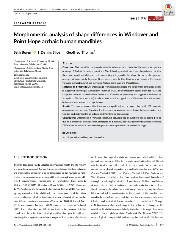 (PDF) Morphometric analysis of shape differences in Windover and Point ...