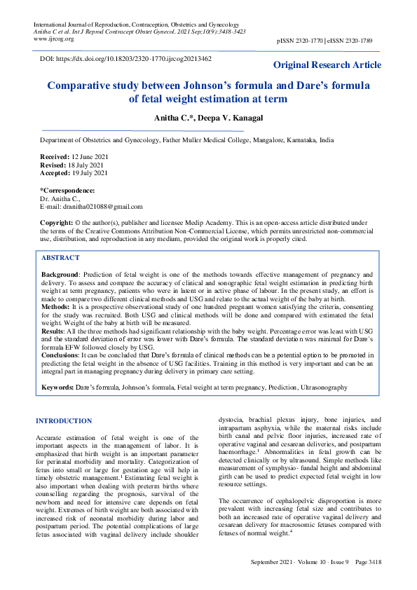 (PDF) Comparative study between Johnson’s formula and Dare’s formula of ...