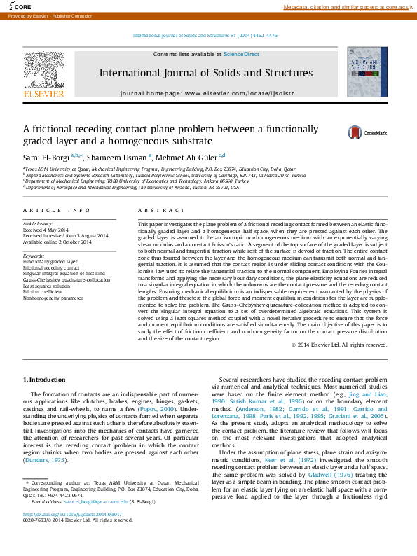 (PDF) A frictional receding contact plane problem between a ...