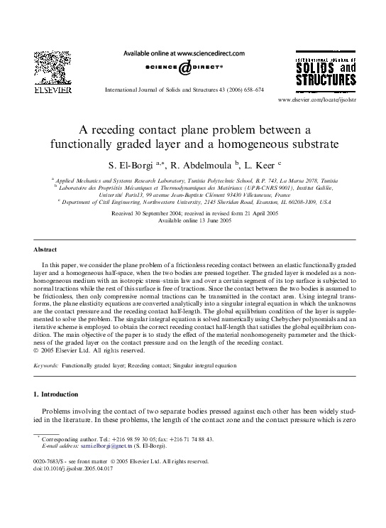 (PDF) A receding contact plane problem between a functionally graded ...