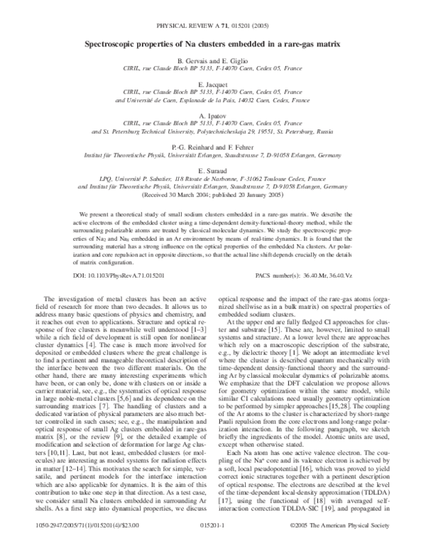 (PDF) Spectroscopic properties of Na clusters embedded in a rare-gas ...