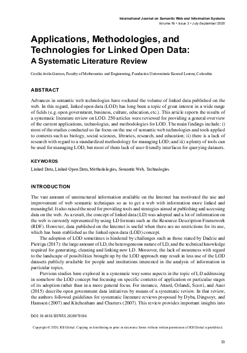 Pdf Applications Methodologies And Technologies For Linked Open Data