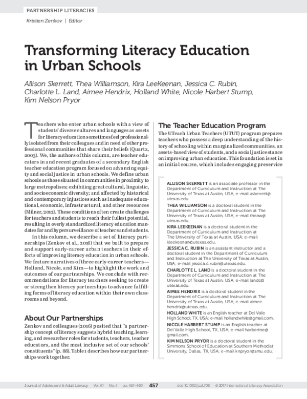 (PDF) Transforming Literacy Education in Urban Schools