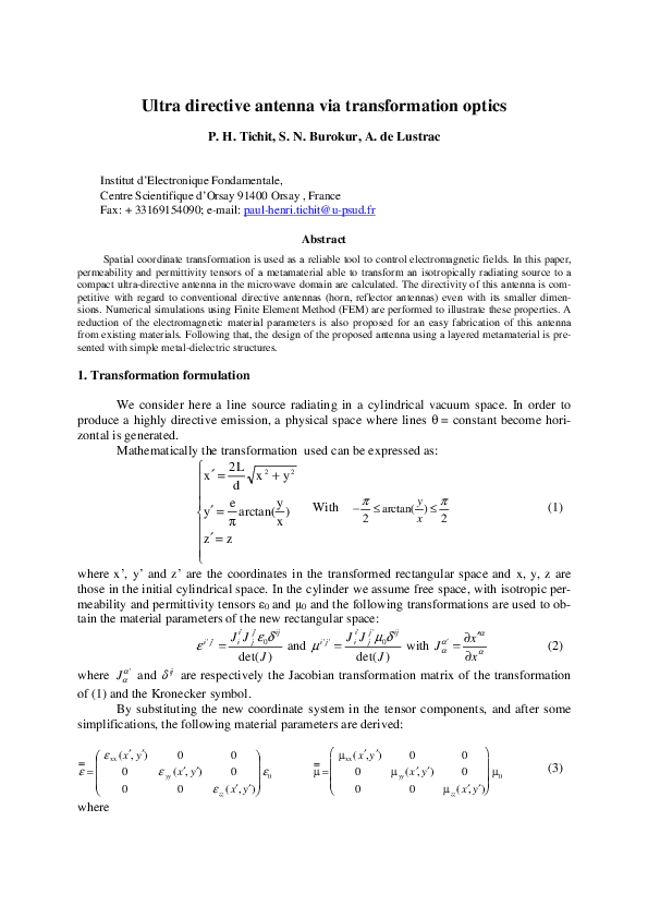 (PDF) Ultradirective antenna via transformation optics