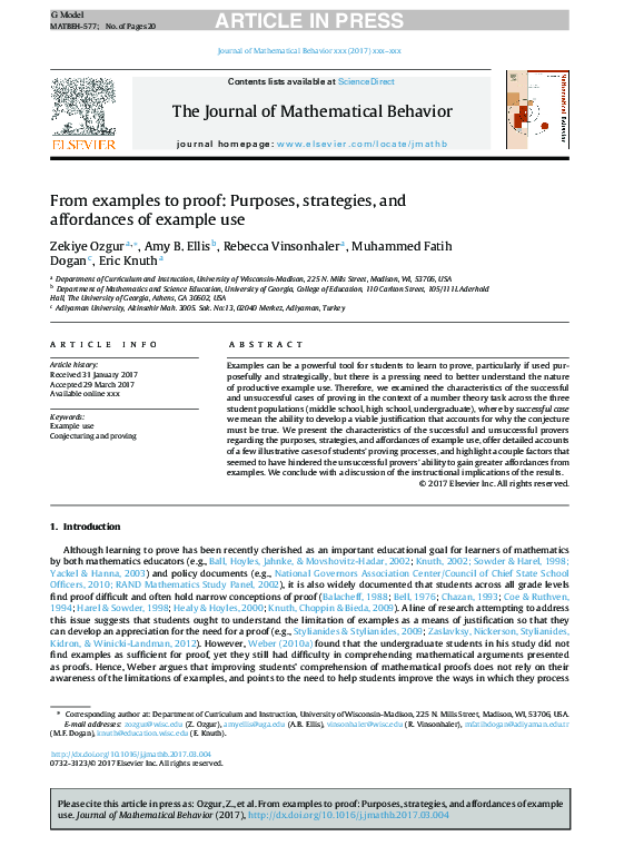 (PDF) From examples to proof: Purposes, strategies, and affordances of ...