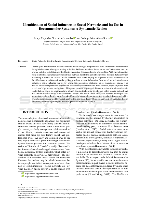 (PDF) Identification of Social Influence on Social Networks and Its Use in Recommender Systems ...