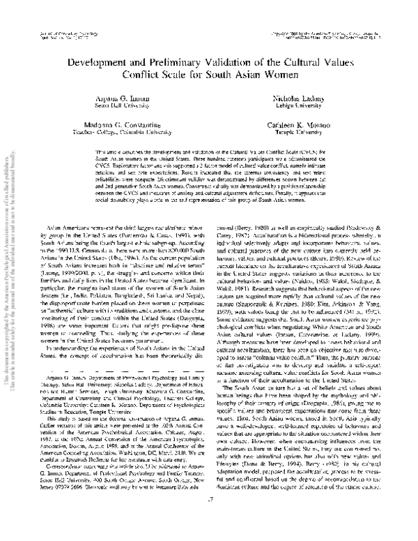 (PDF) Development and preliminary validation of the Cultural Values ...