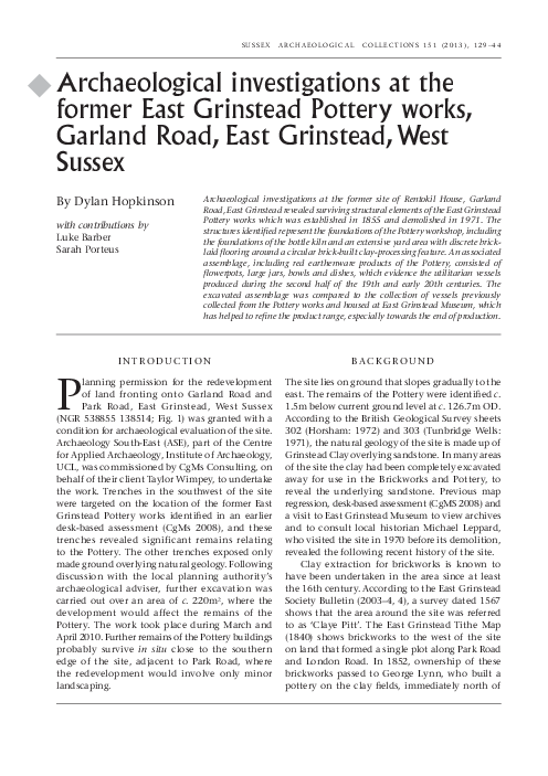 (PDF) Archaeological investigations at the former East Grinstead ...