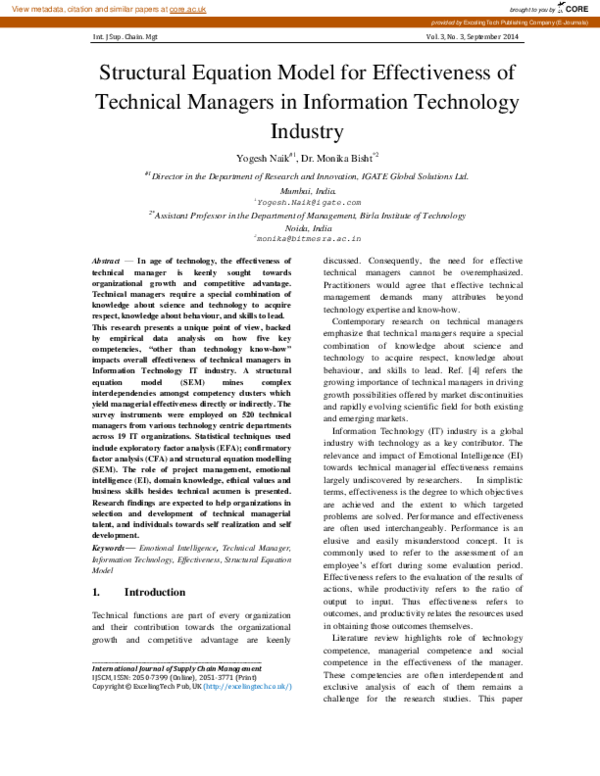 (PDF) Structural Equation Model for Effectiveness of Technical Managers in Information ...