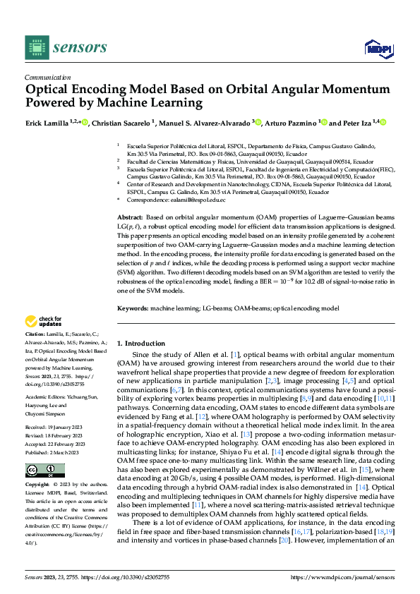 Pdf Optical Encoding Model Based On Orbital Angular Momentum Powered By Machine Learning