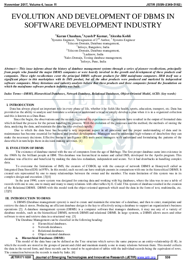 (PDF) Evolution and Development of DBMS in Software Development Industry
