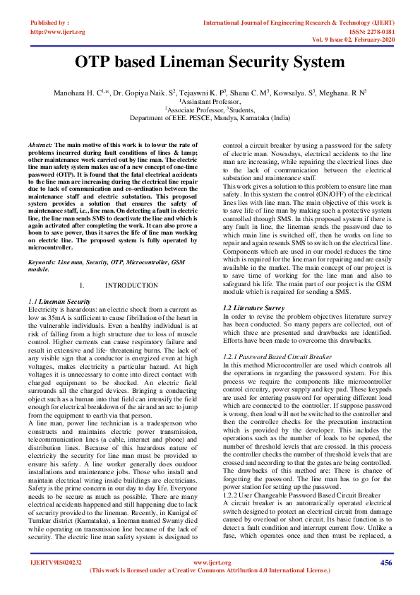 (PDF) OTP based Lineman Security System