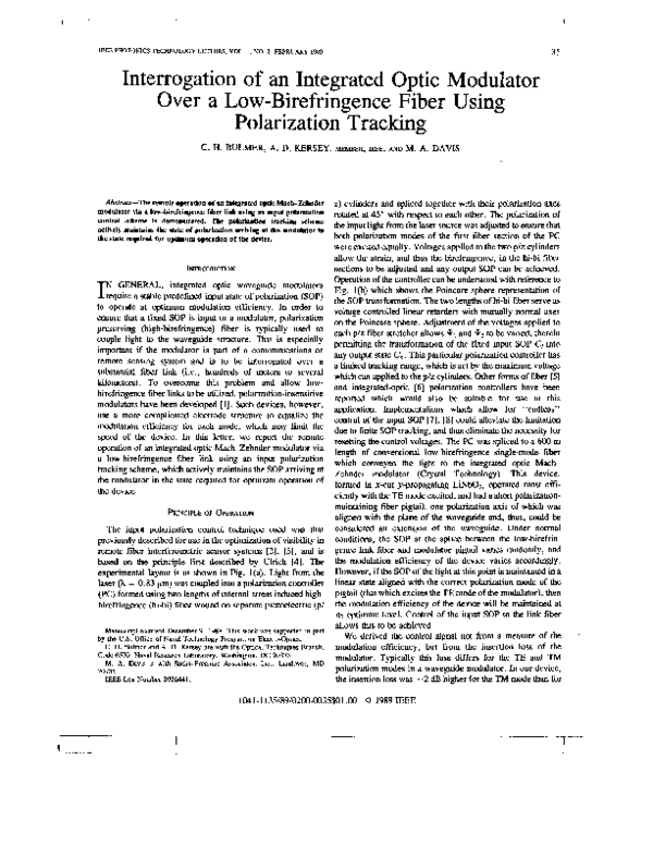 (PDF) Interrogation of an integrated optic modulator over a low ...