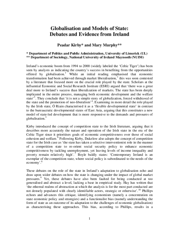 (PDF) Globalisation and Models of State: Debates and Evidence from Ireland