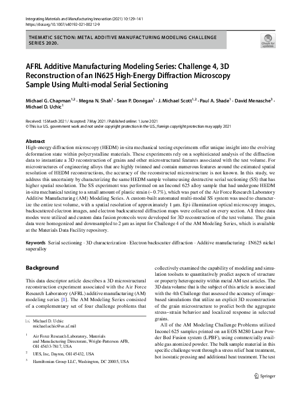 (PDF) AFRL Additive Manufacturing Modeling Series: Challenge 4, In Situ ...