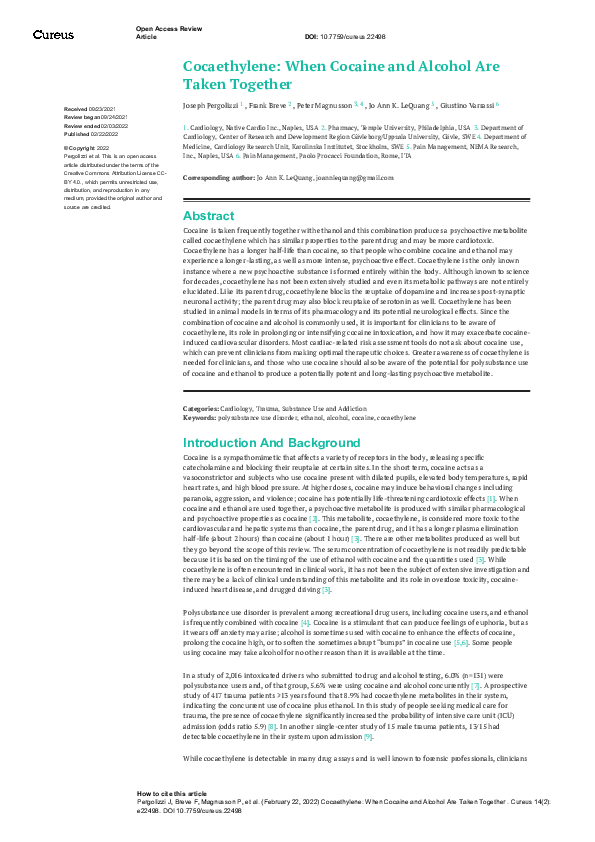 (PDF) Cocaethylene: When Cocaine and Alcohol Are Taken Together
