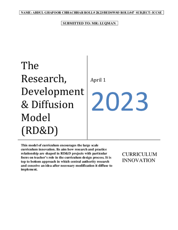 (PDF) The Research, Development & Diffusion Model (RD&D