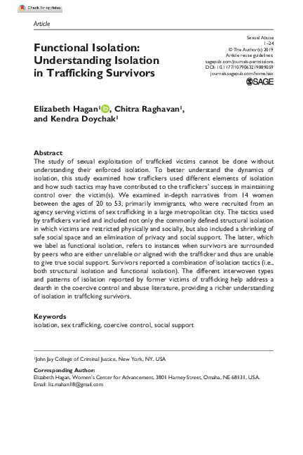 (PDF) Functional Isolation: Understanding Isolation in Trafficking Survivors