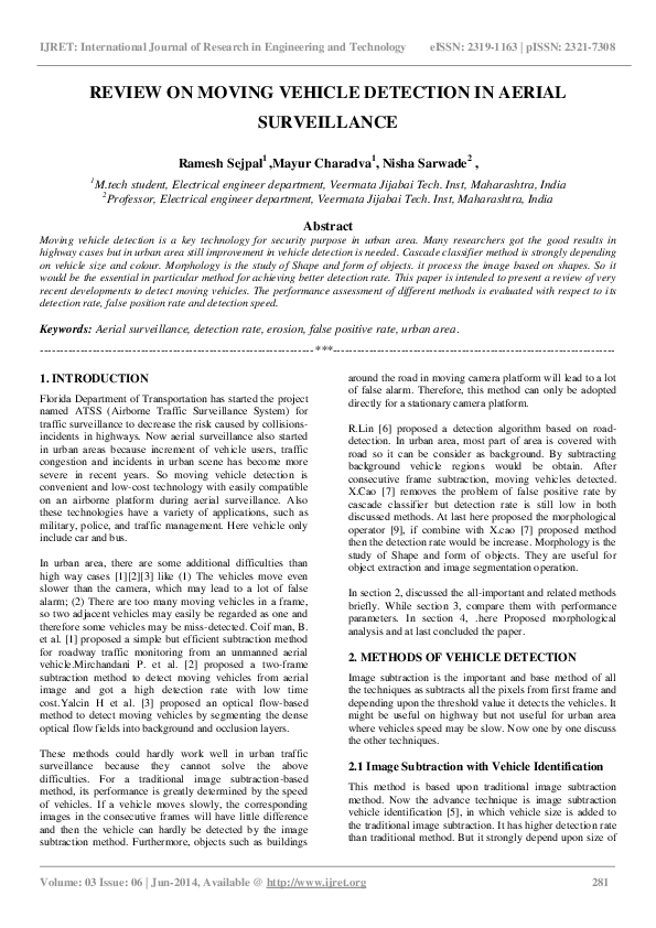 (PDF) Review on Moving Vehicle Detection in Aerial Surveillance