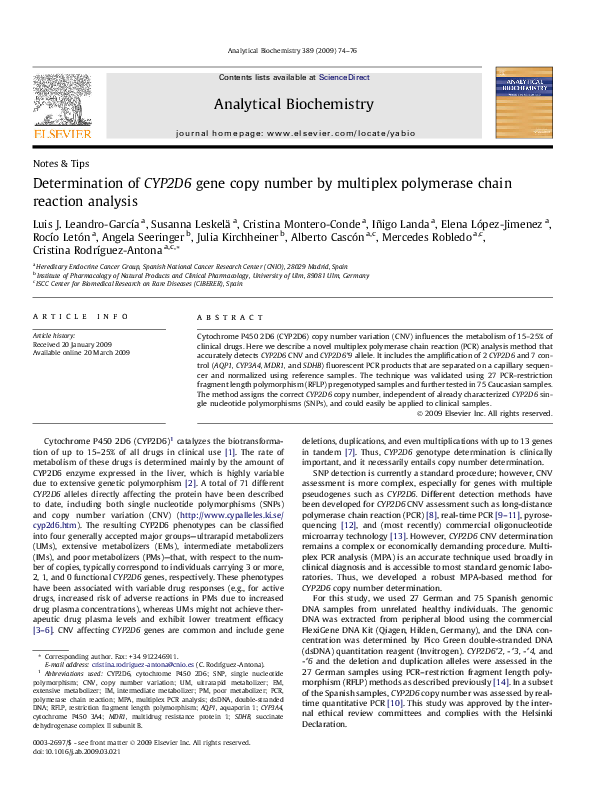 (PDF) Determination of CYP2D6 gene copy number by multiplex polymerase chain reaction analysis