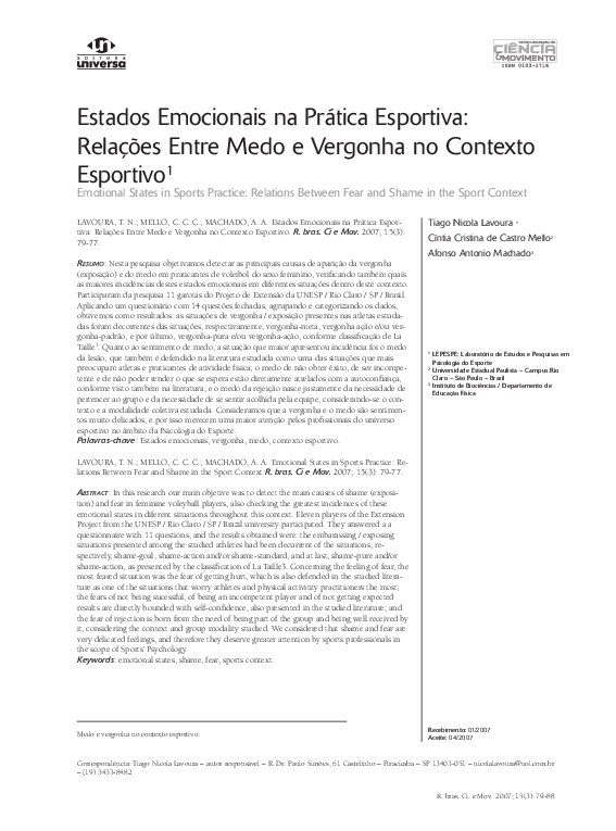 (PDF) Estados emocionais na prática esportiva: relações entre medo e ...