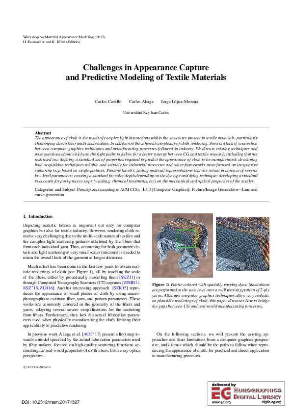 (PDF) Challenges in Appearance Capture and Predictive Modeling of Textile Materials