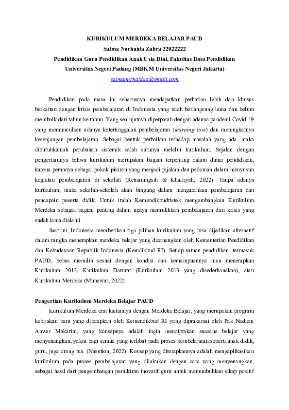 (DOC) KURIKULUM MERDEKA BELAJAR PAUD