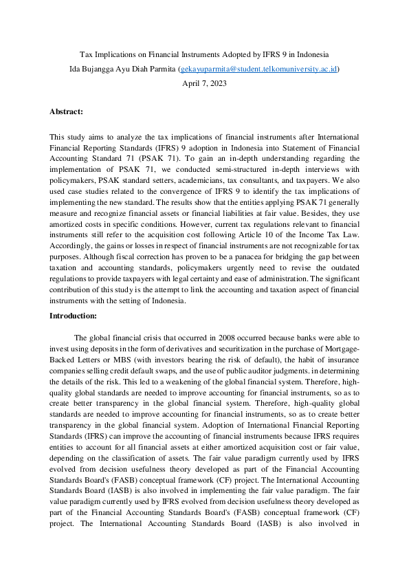 (PDF) Tax Implications on Financial Instruments Adopted by IFRS 9 in ...