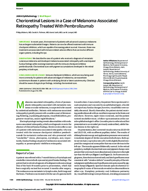 (PDF) Chorioretinal Lesions in a Case of Melanoma-Associated ...