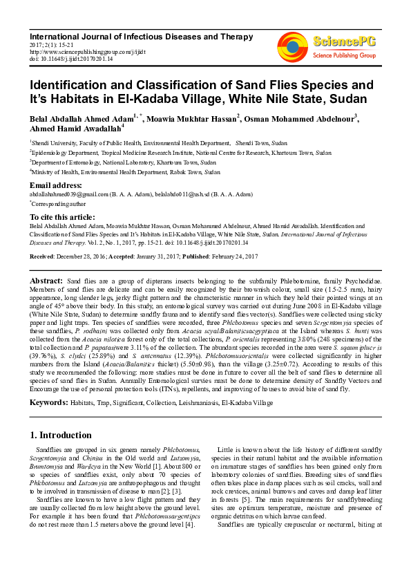 (PDF) Identification and Classification of Sand Flies Species and It’s Habitats in El-Kadaba ...