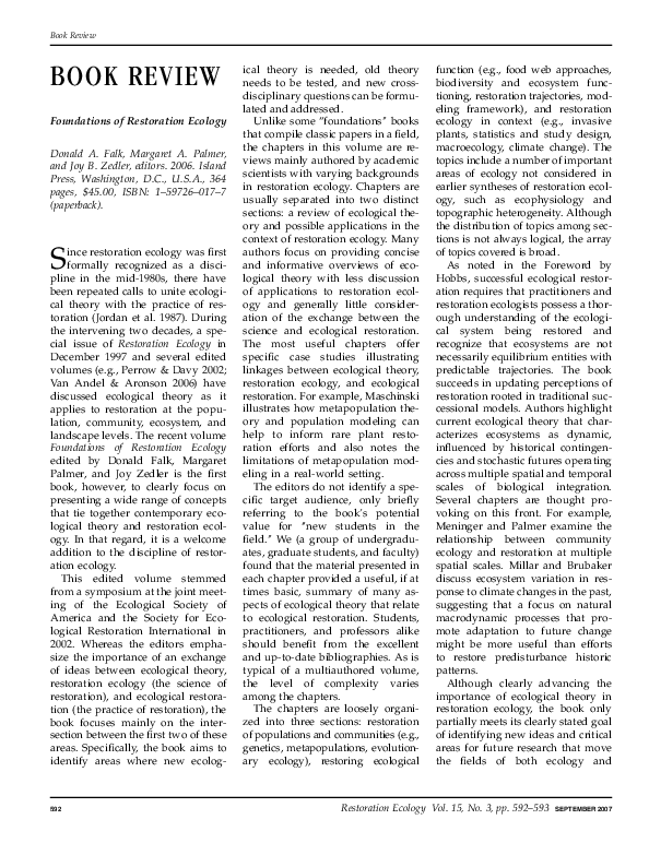 (PDF) Foundations of Restoration Ecology - Edited by Donald A. Falk ...