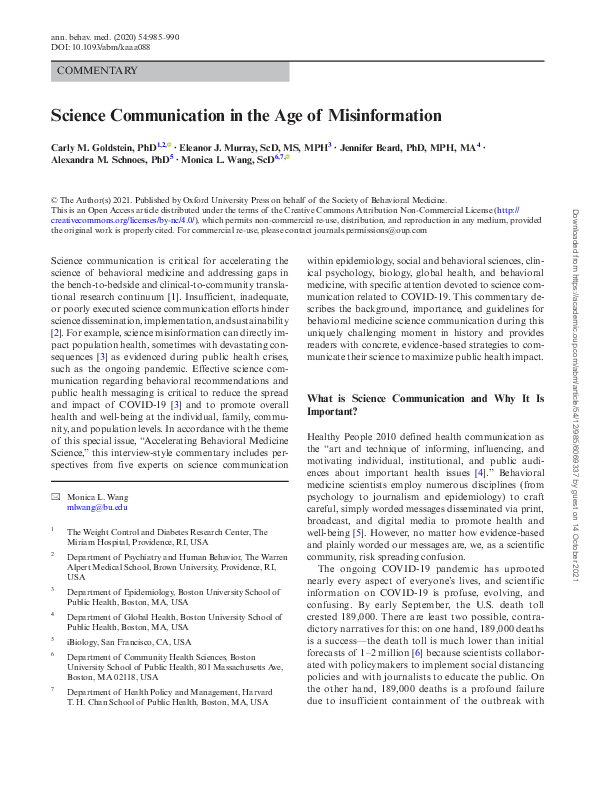 (PDF) Science Communication in the Age of Misinformation
