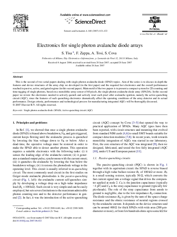 (PDF) Electronics for single photon avalanche diode arrays